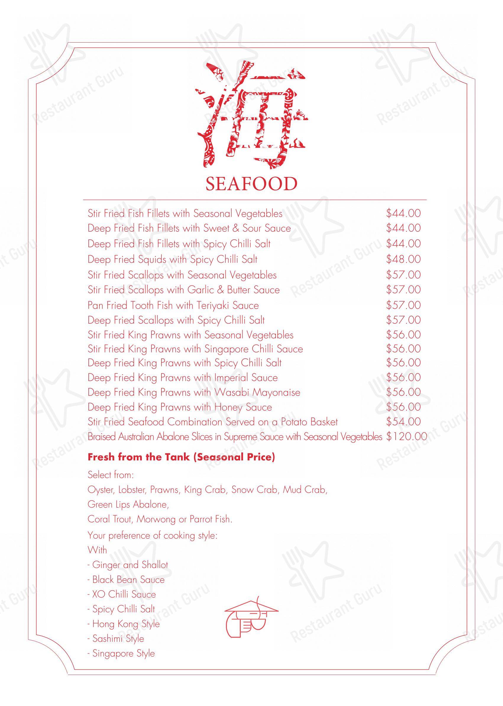 Menu at Lucky Chan Restaurant, Southbank, Crown Casino