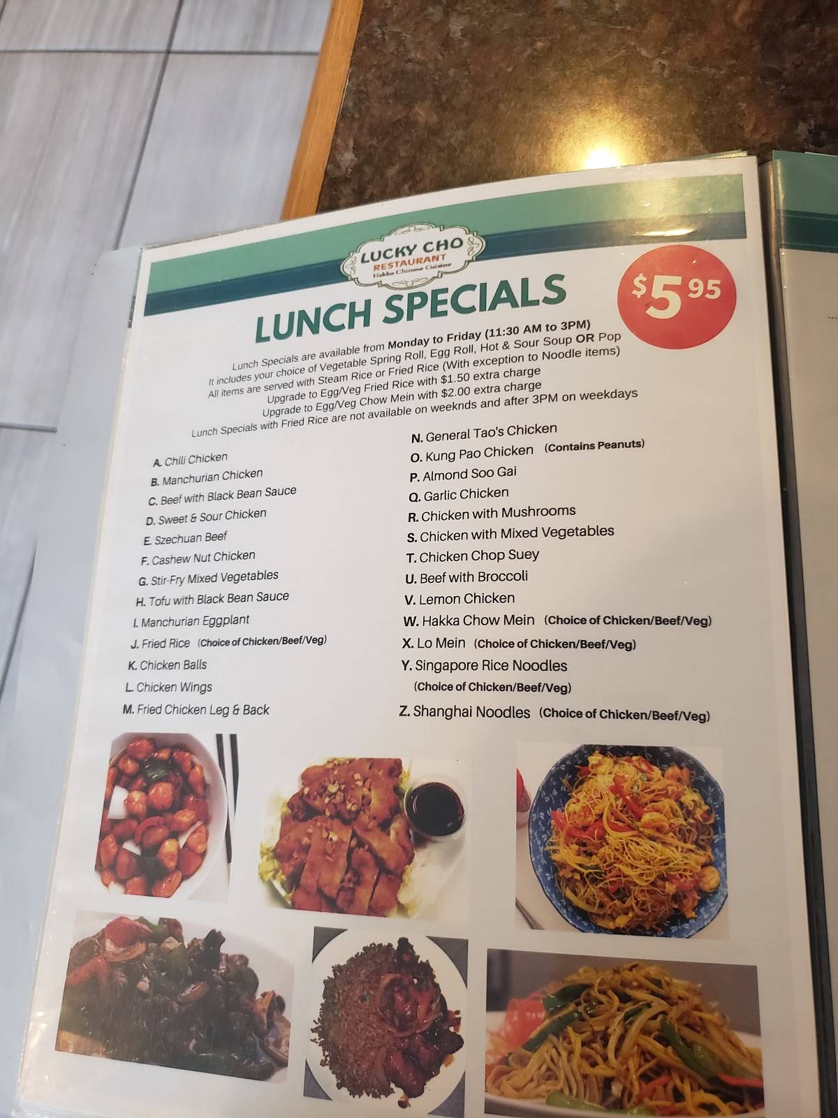 Menu at Lucky Cho restaurant, Oshawa