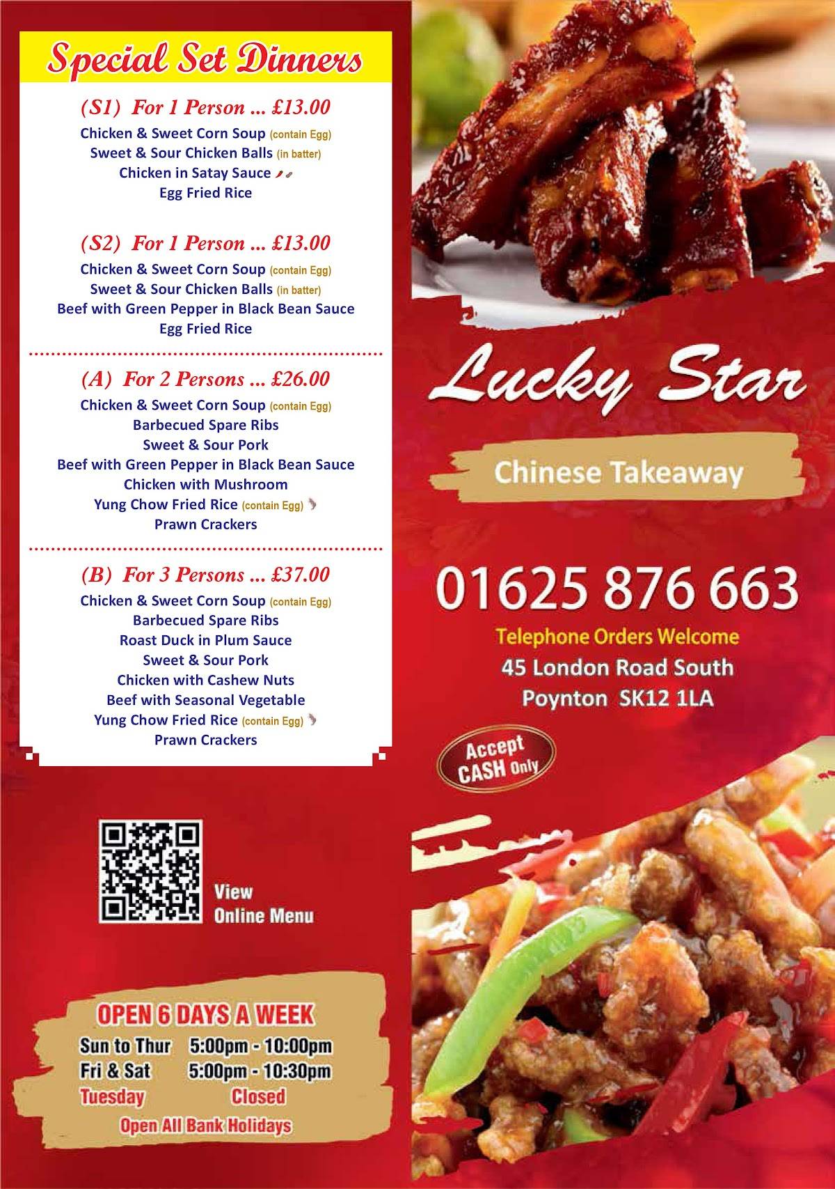 Menu at Lucky Star fast food, Stockport, 45 London Rd S