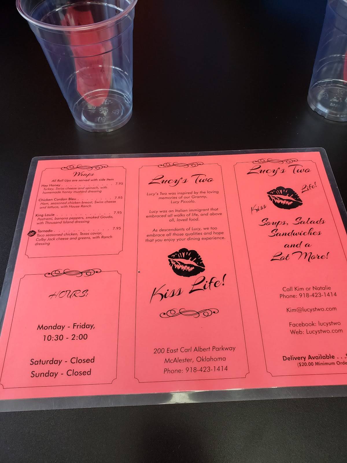 Menu at Lucy's Two cafe, McAlester