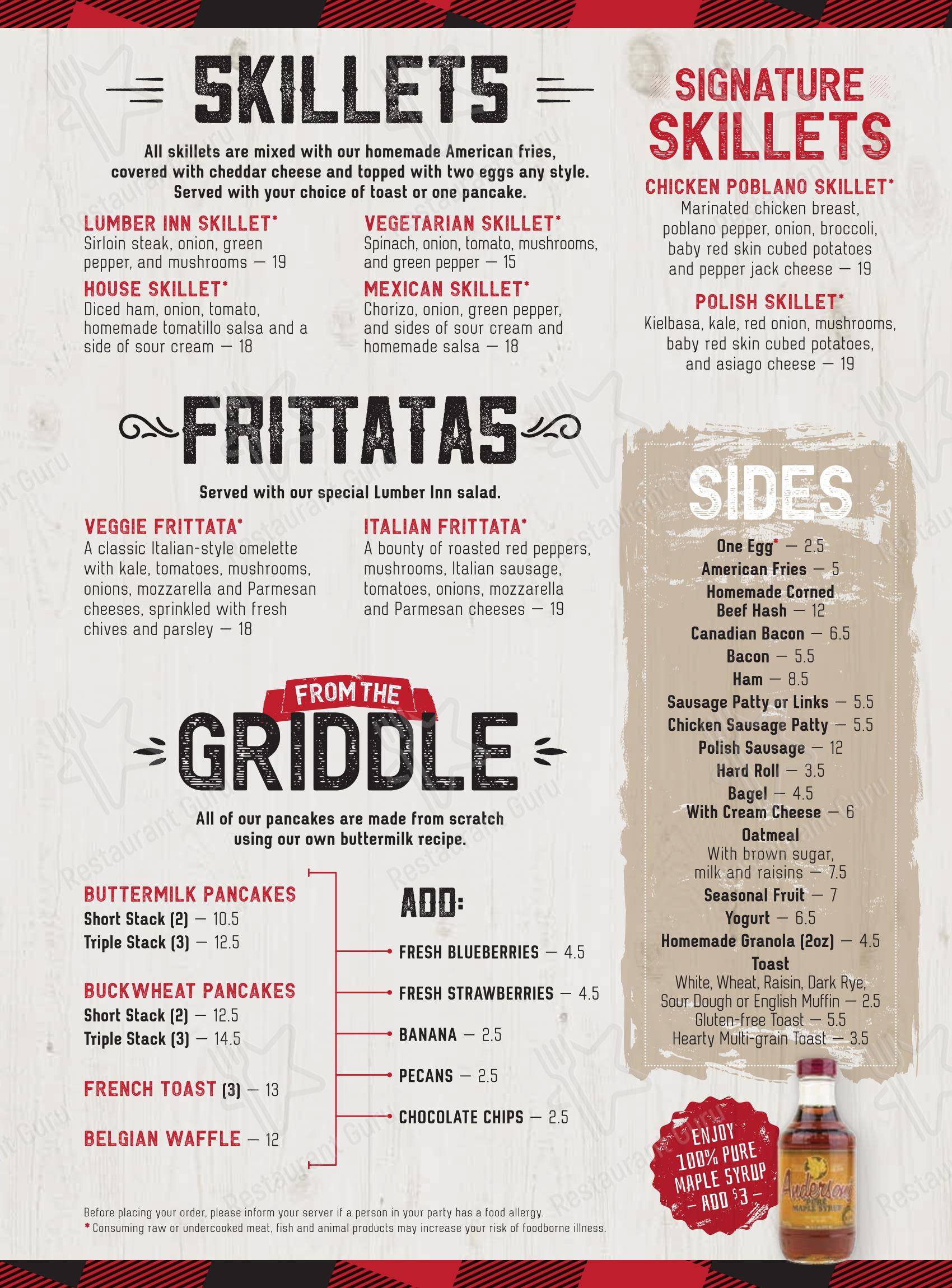 Menu at Lumber Inn restaurant, Delafield