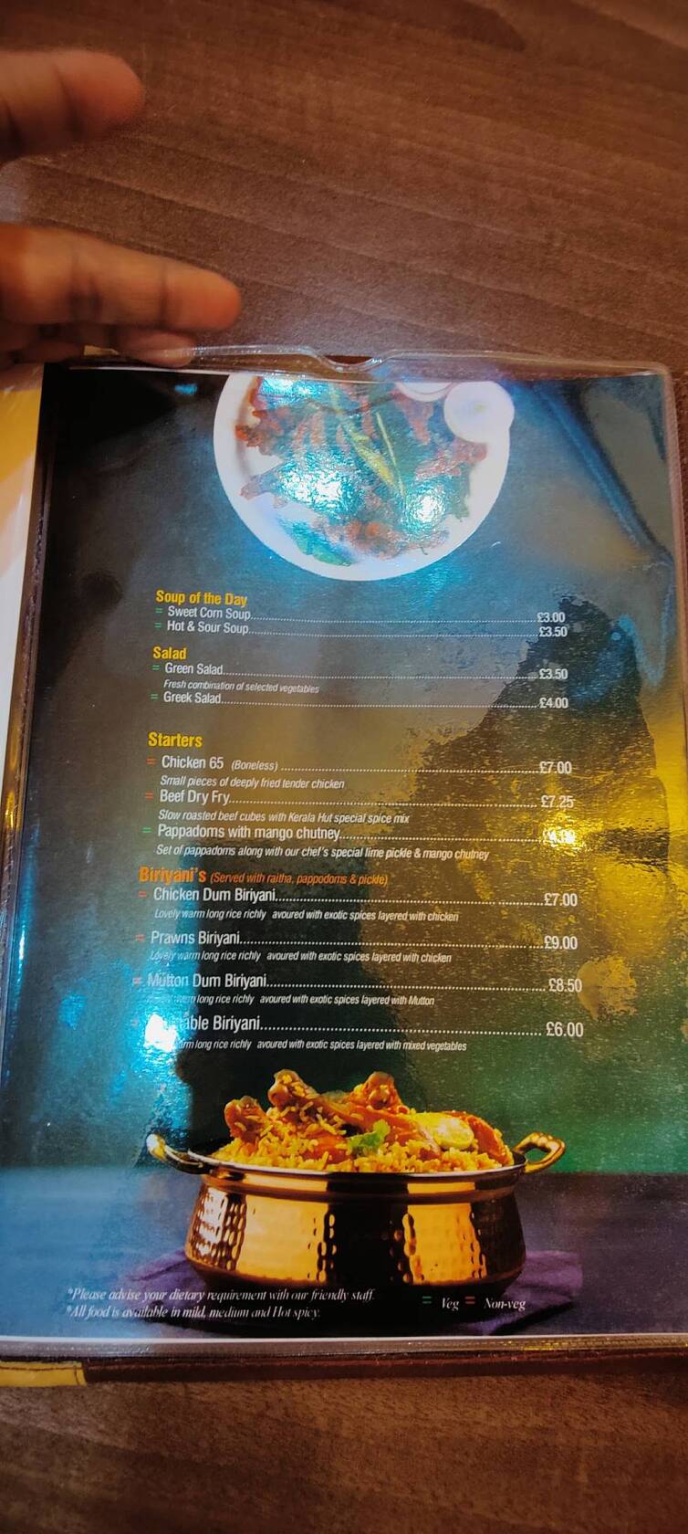 Menu at Kerala Hut restaurant, Luton