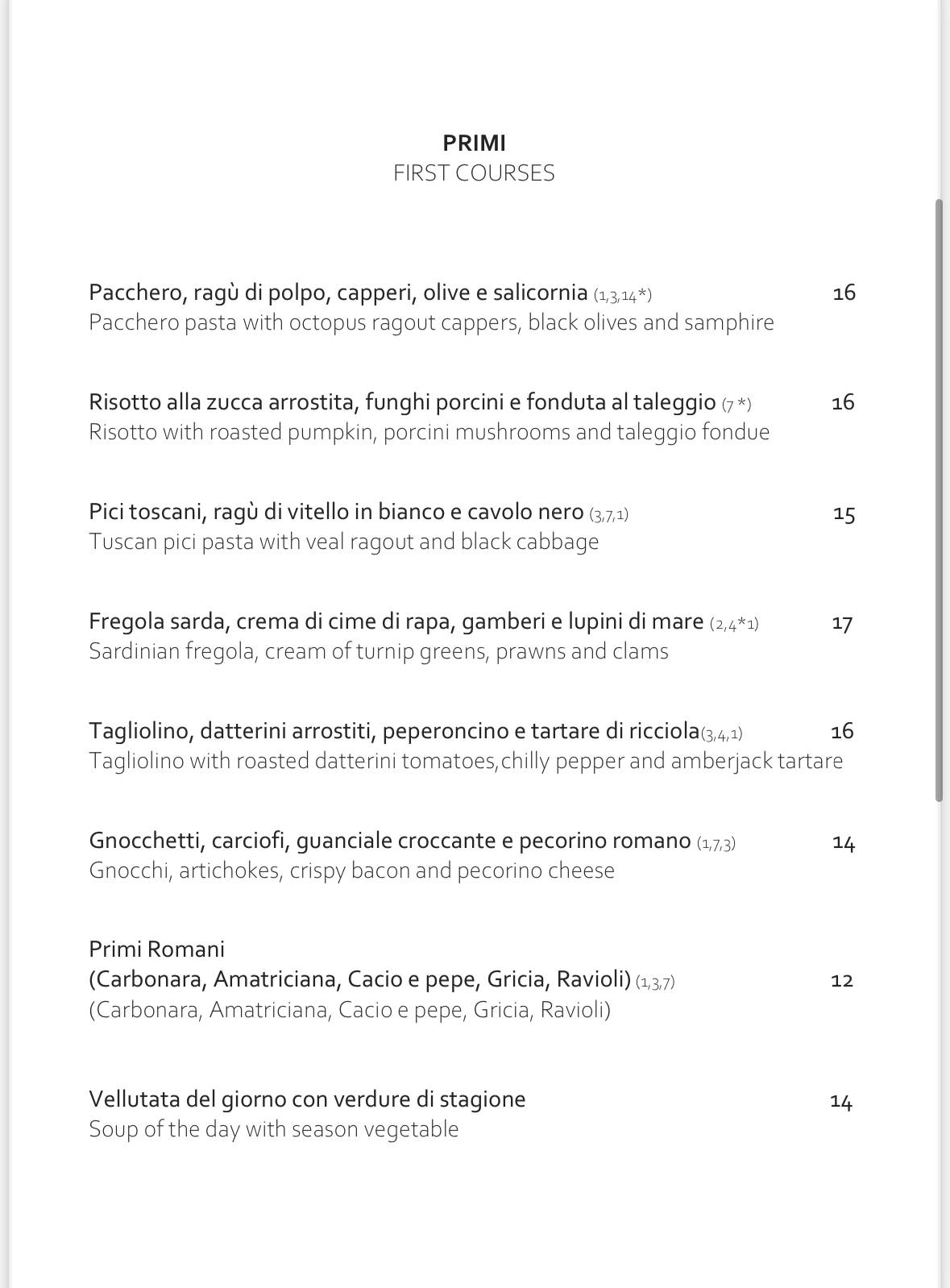 Menu au MABRÙ bistrot restaurant, Rome