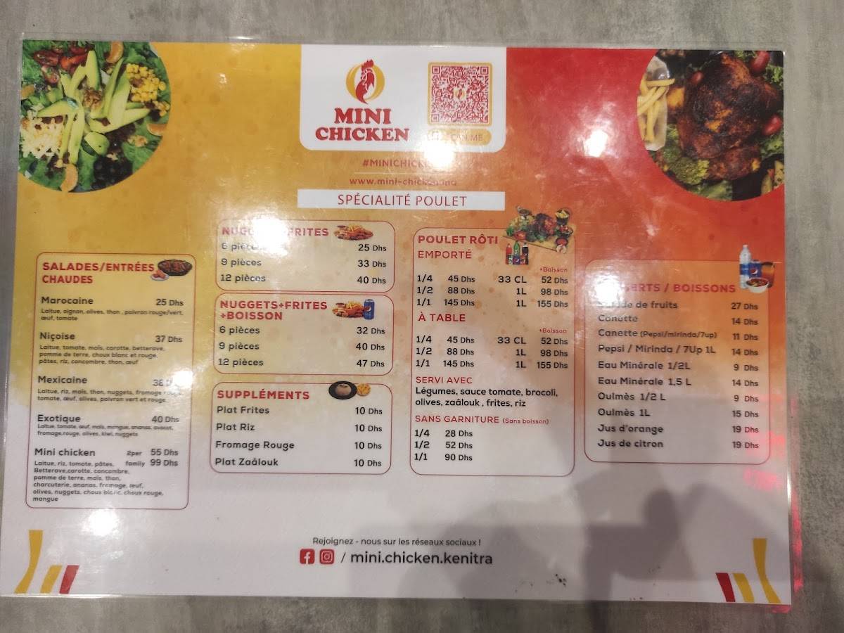 Menu au Mini Chicken restaurant, Kenitra