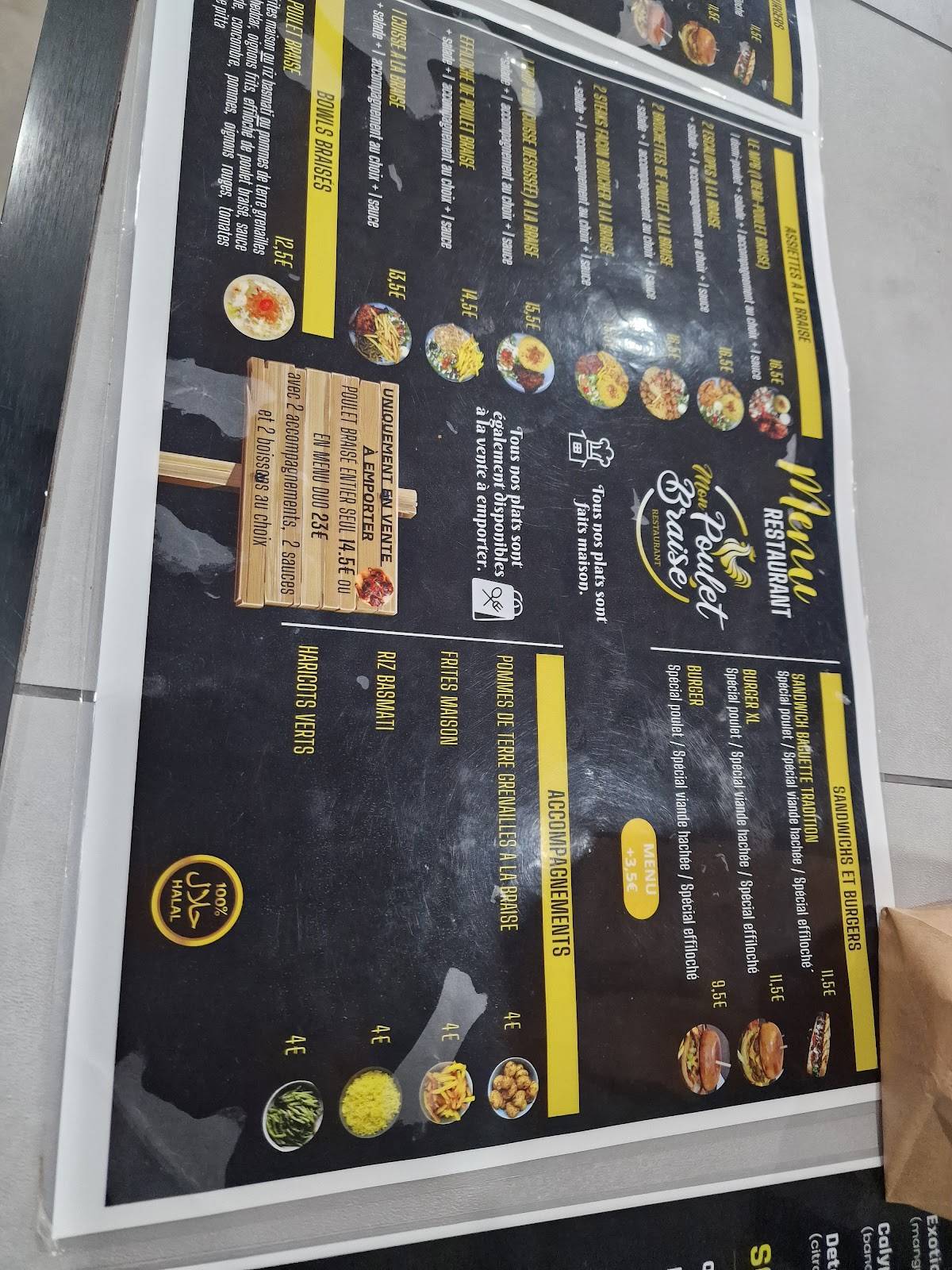 Menu at MON POULET BRAISÉ RESTAURANT, Quetigny