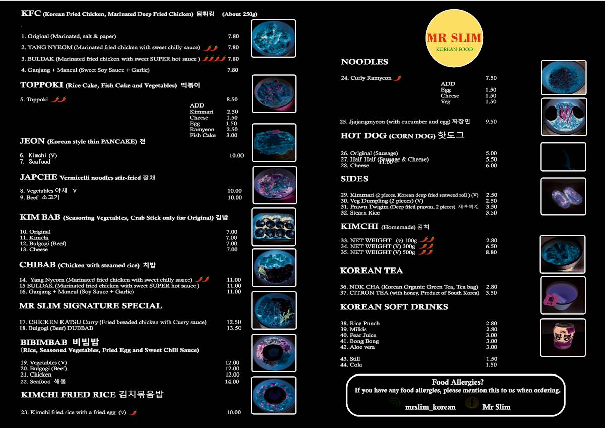 Menu at MR SLIM KOREAN FOOD restaurant, Birmingham