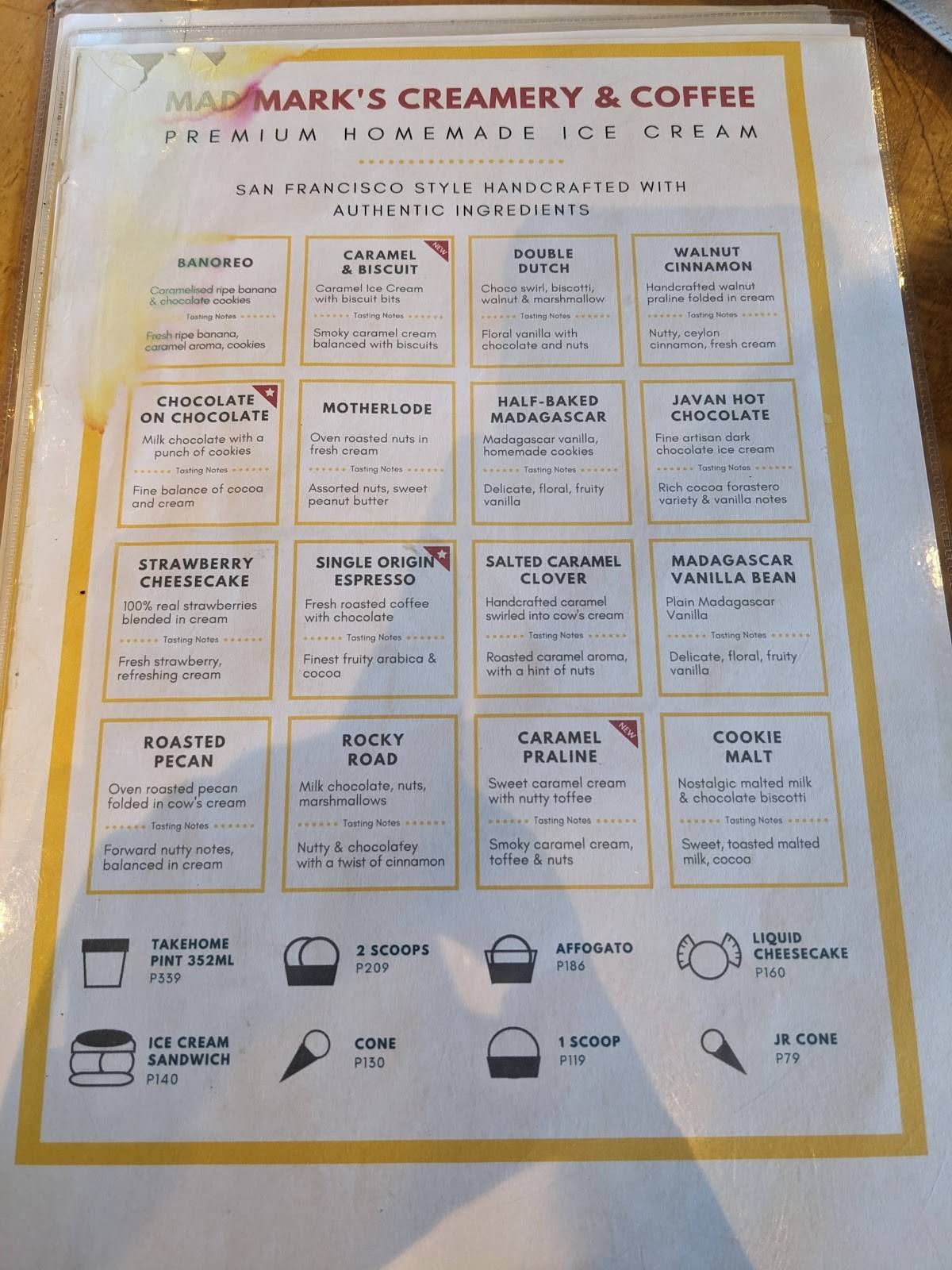 Menu at Mad Mark's Creamery Pioneer Center Pasig City restaurant, Pasig ...