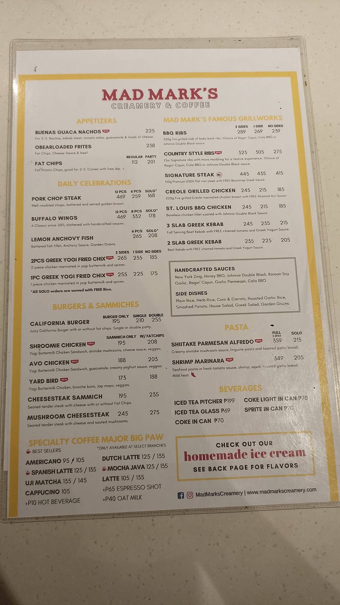 Menu at Mad Mark's Creamery Pioneer Center Pasig City restaurant, Pasig ...