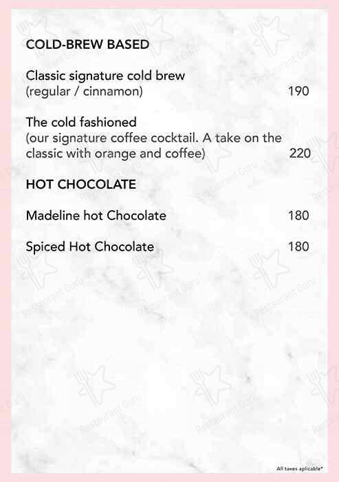 Menu at Madéline India, Pune