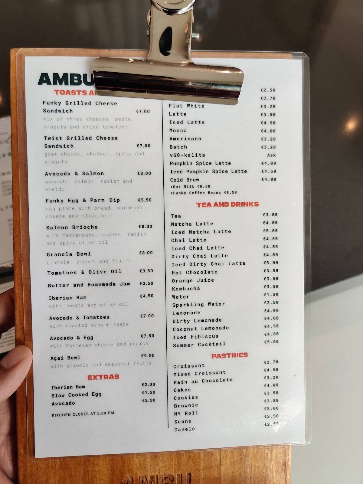 Carta de cafetería Ambu Coffee Nuñez Specialty Coffee Shop, Madrid