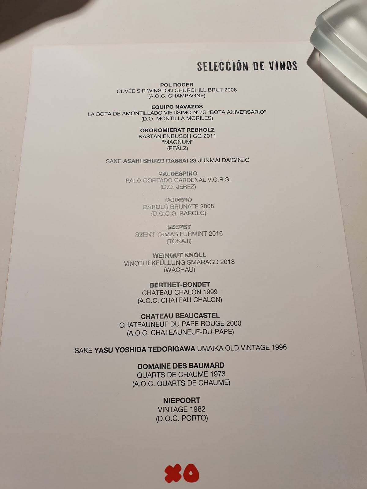 Menu at DiverXO restaurant, Madrid, NH Eurobuilding