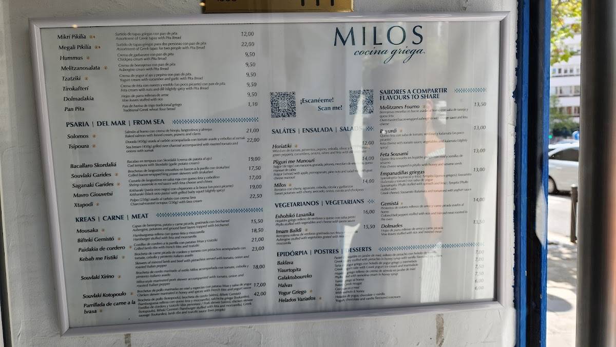 Carta de Restaurante Milos, Madrid, C/ de Francisco Silvela