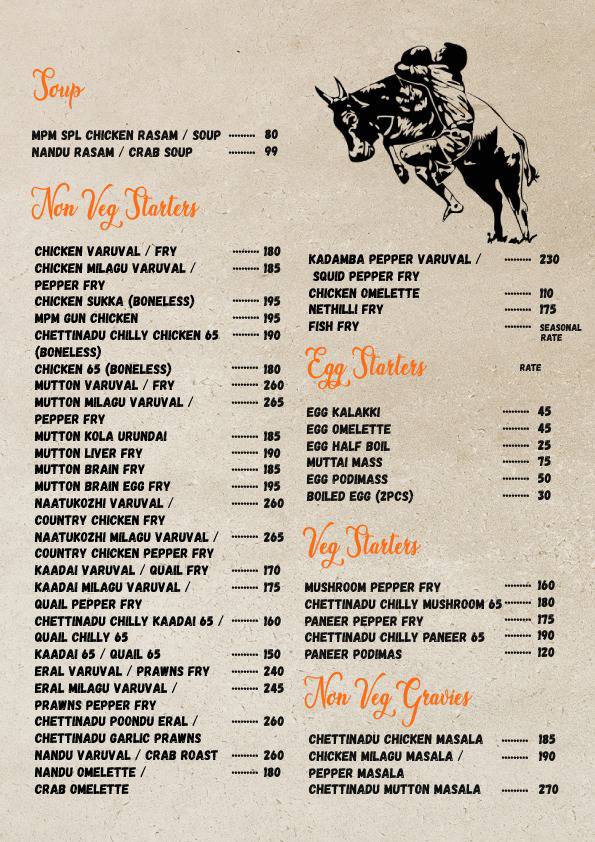 Menu at Madurai Pandi Mess - MPM, Bengaluru