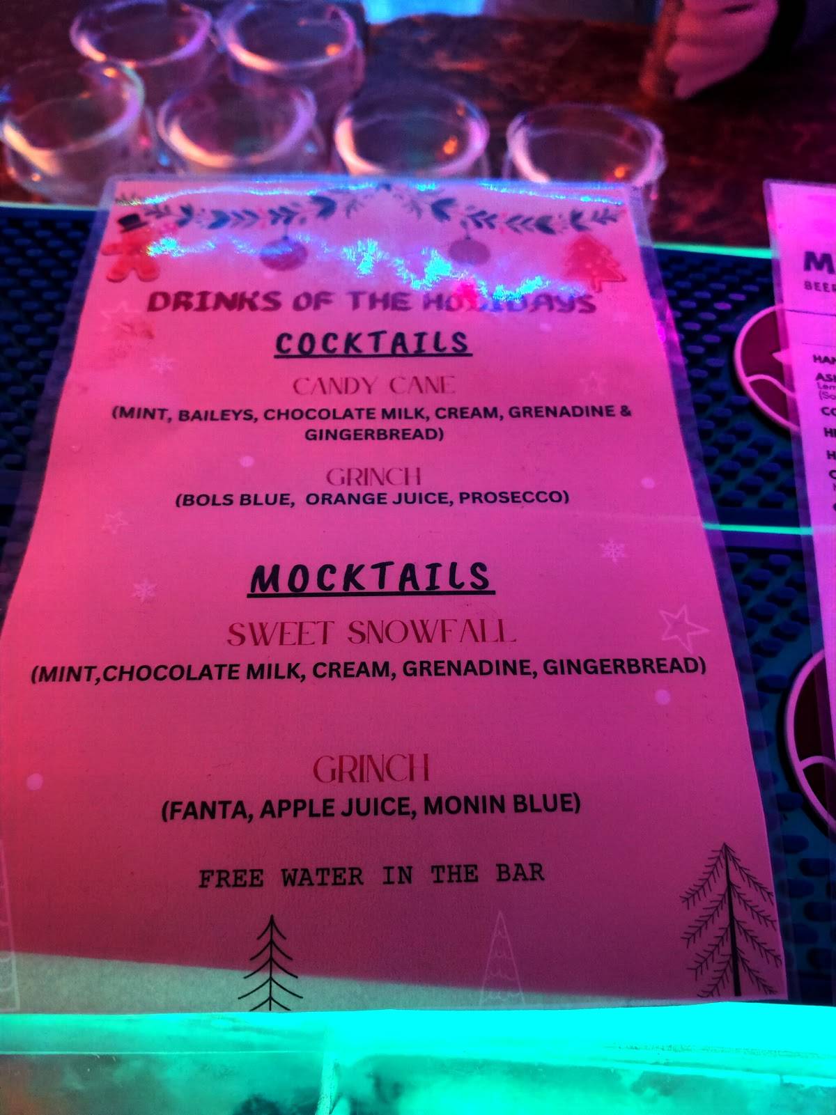 Menu at Magic Ice Bar, Bergen