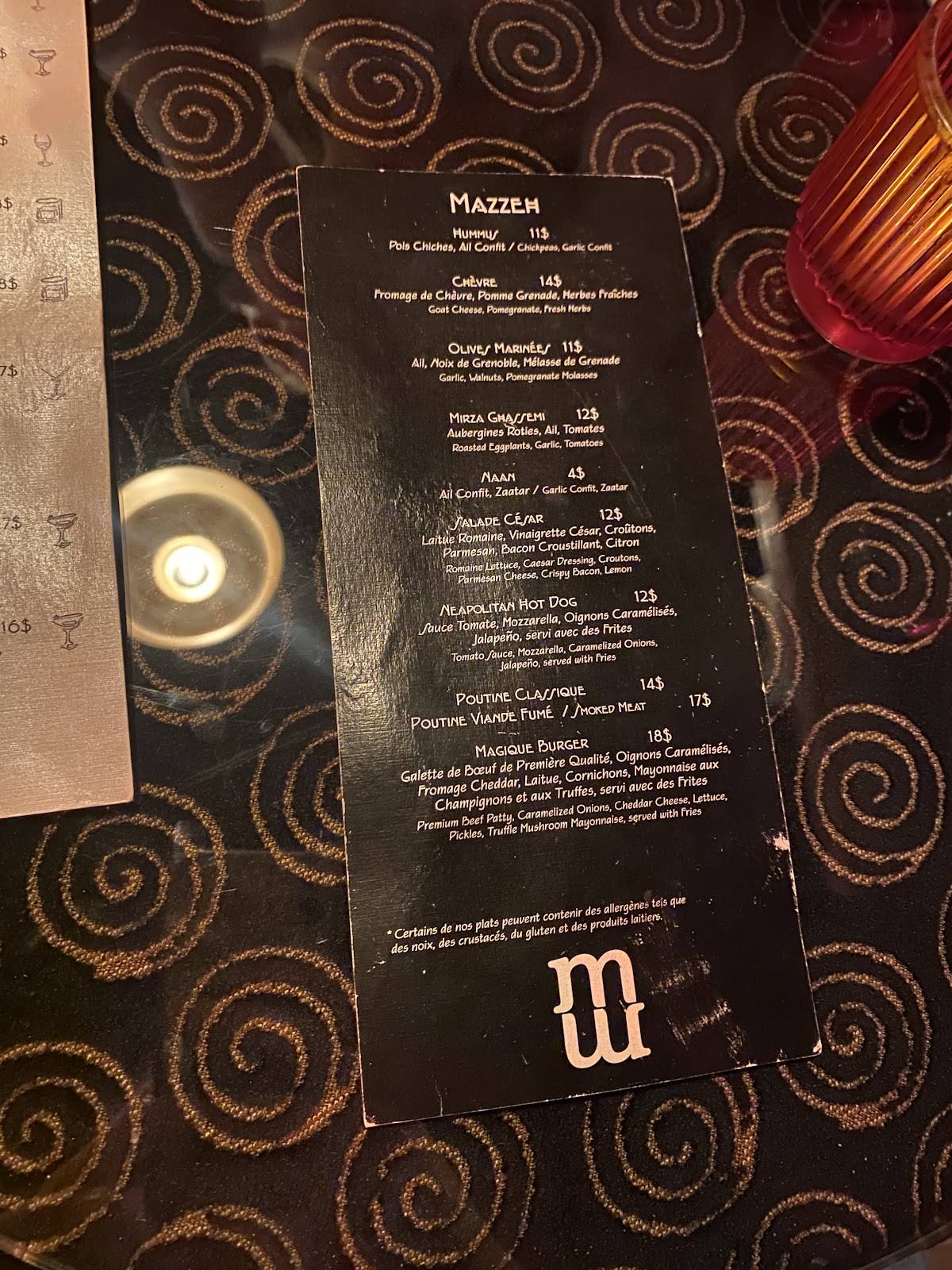 Menu au Magique Magpie pub et bar, Montréal