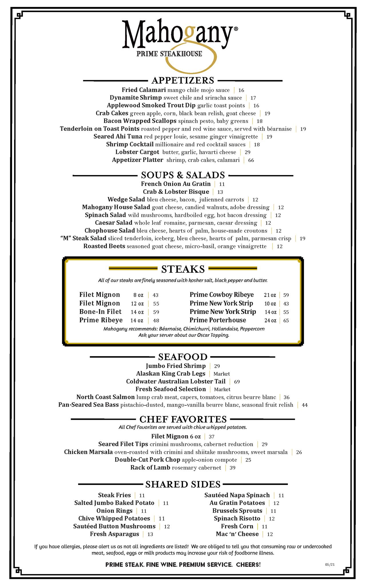 Menu at Mahogany Prime Steakhouse, Oklahoma City, W Memorial Rd