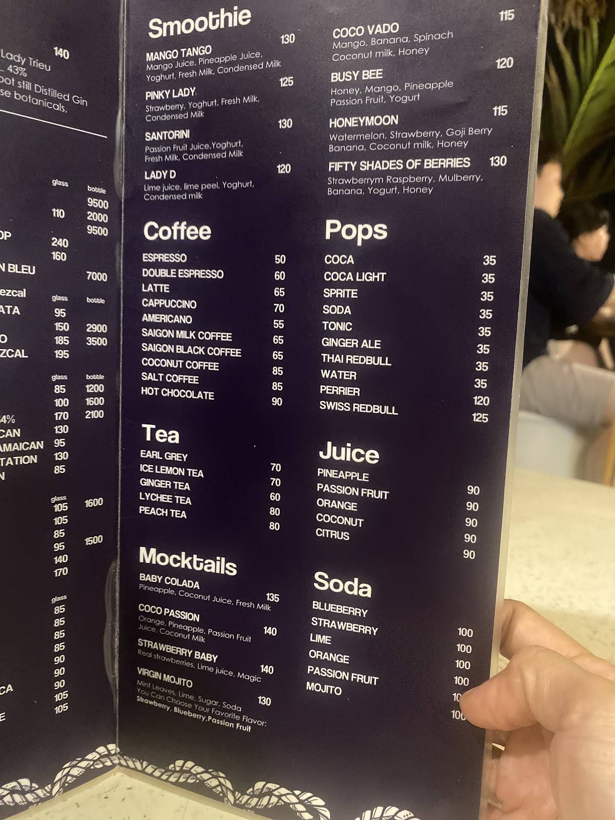 Menu at Maia beach bar Da Nang, Da Nang