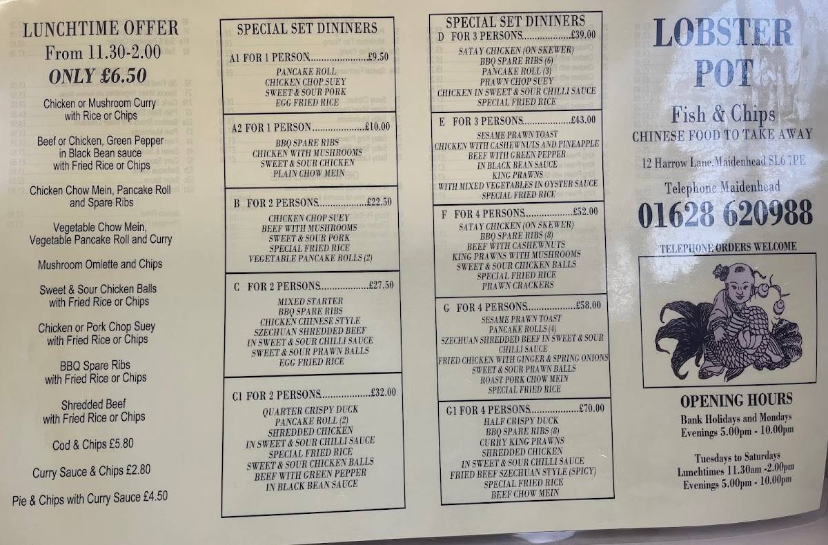 Menu at Lobster Pot fast food, Maidenhead