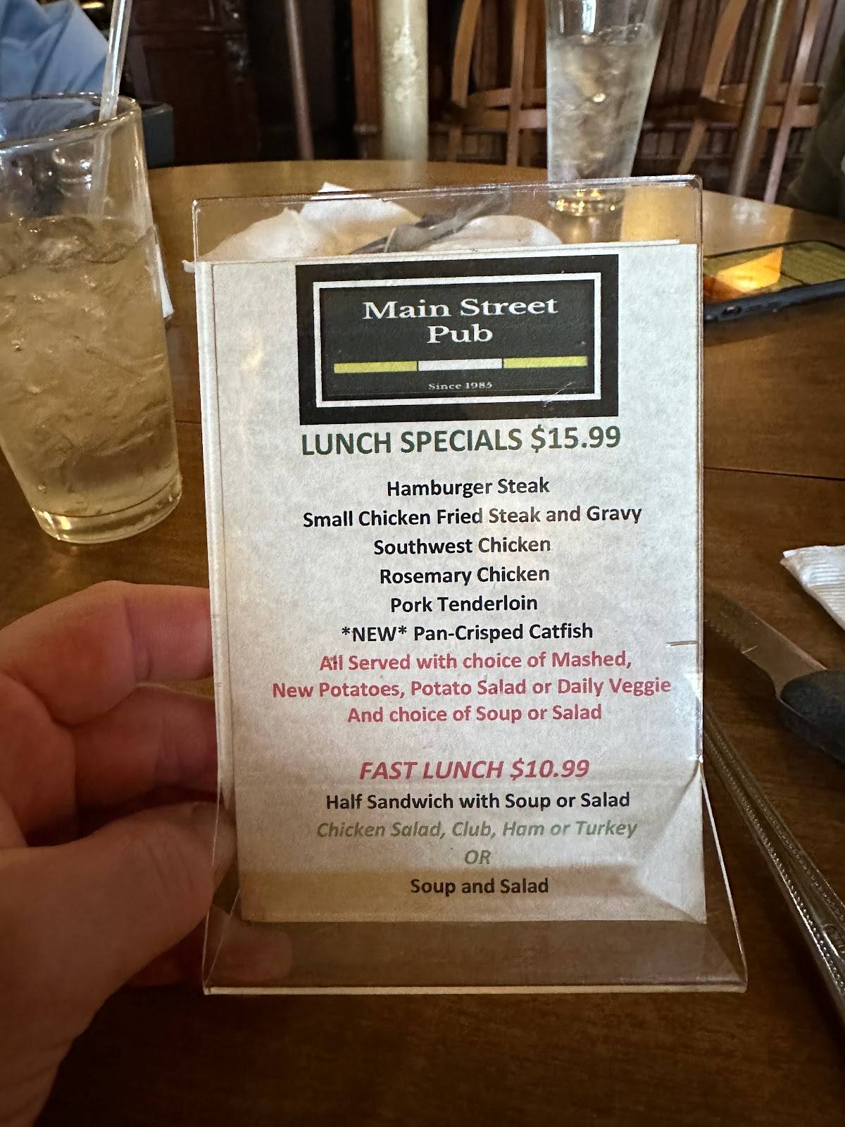 Menu at Main Street Pub, Gainesville