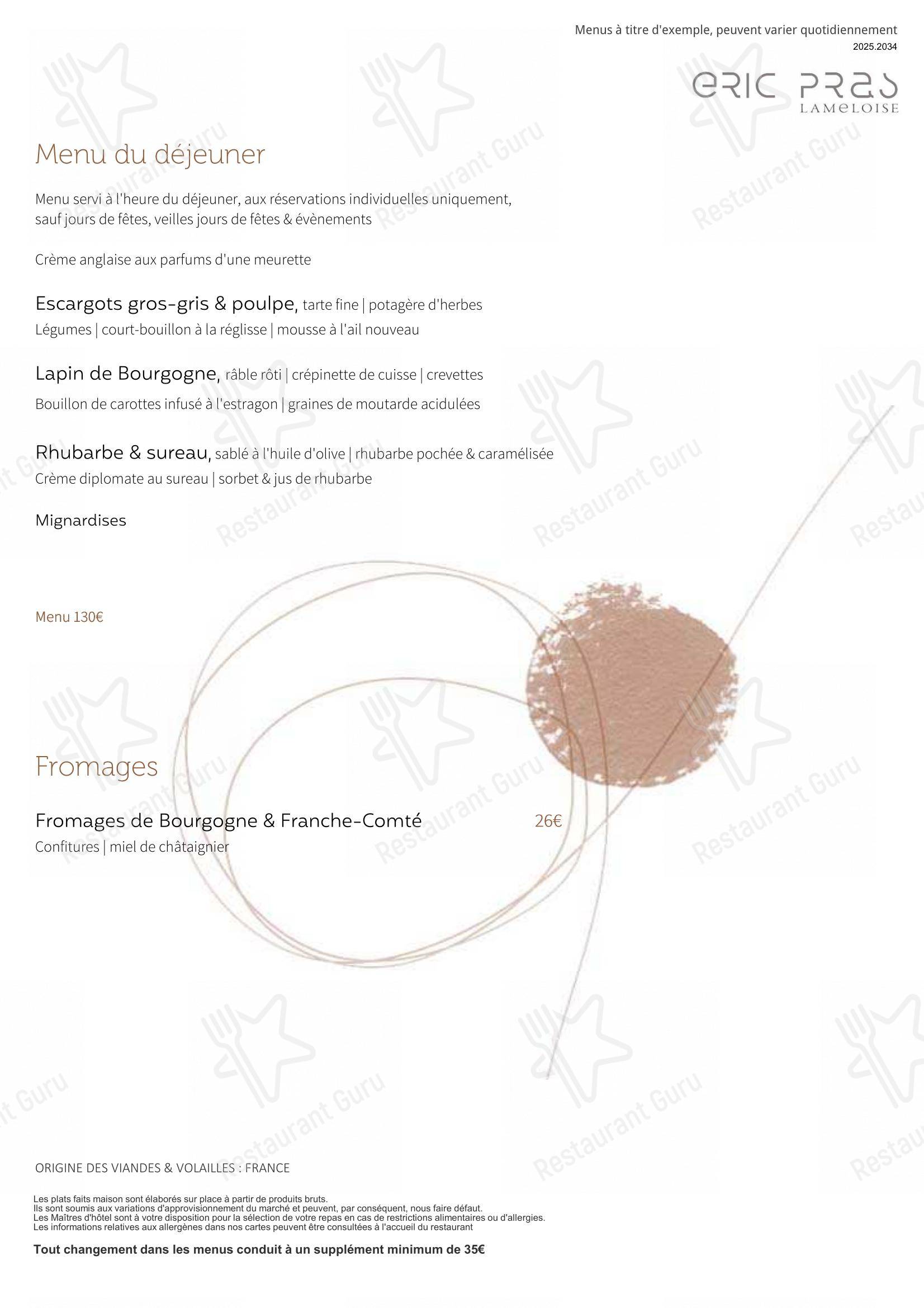 Menu at Maison Lameloise restaurant, Chagny, 36 Pl. d'Armes