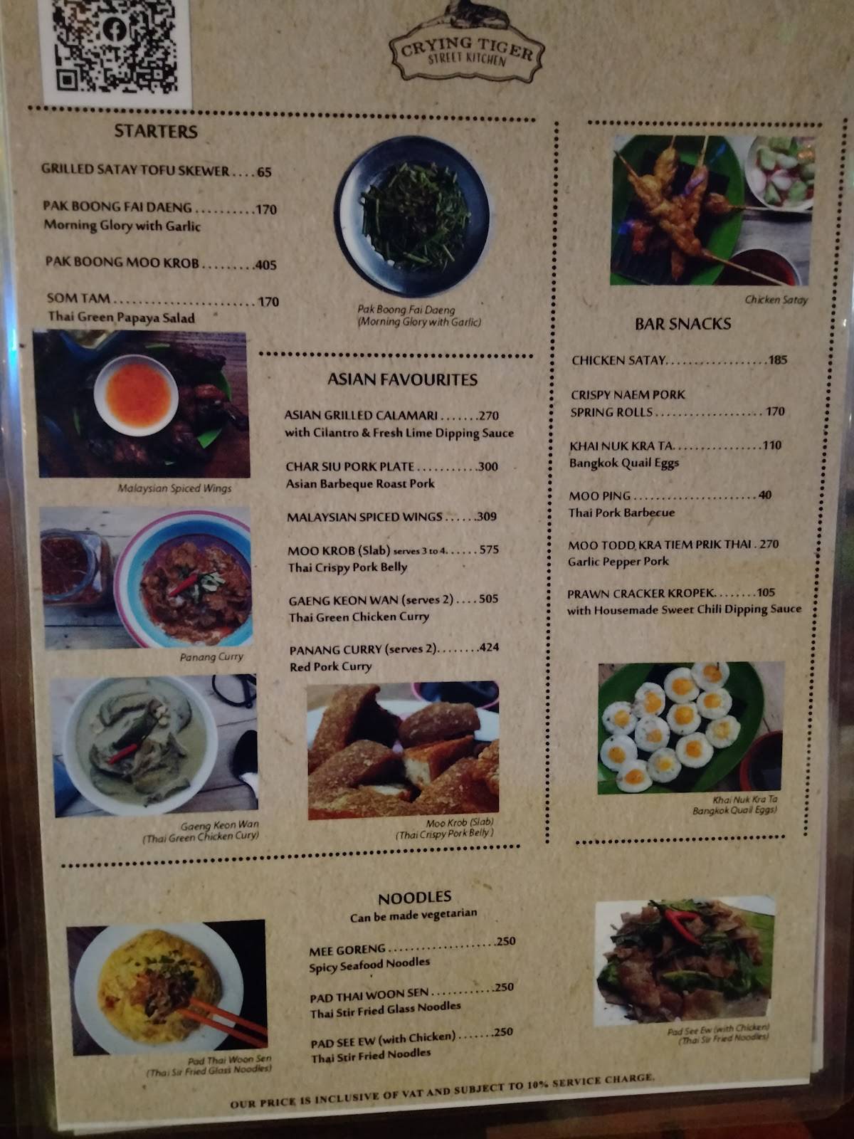 Menu at Crying Tiger Street Kitchen restaurant, Makati