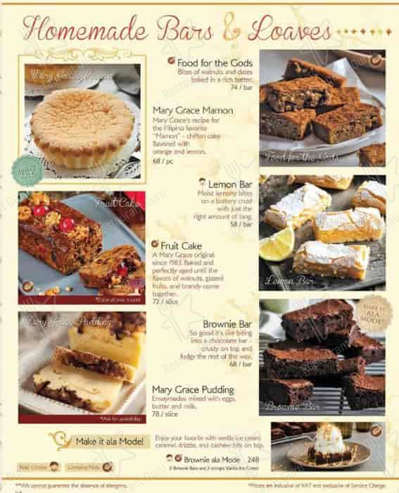 Menu at Mary Grace cafe, Makati, Kalayaan Ave