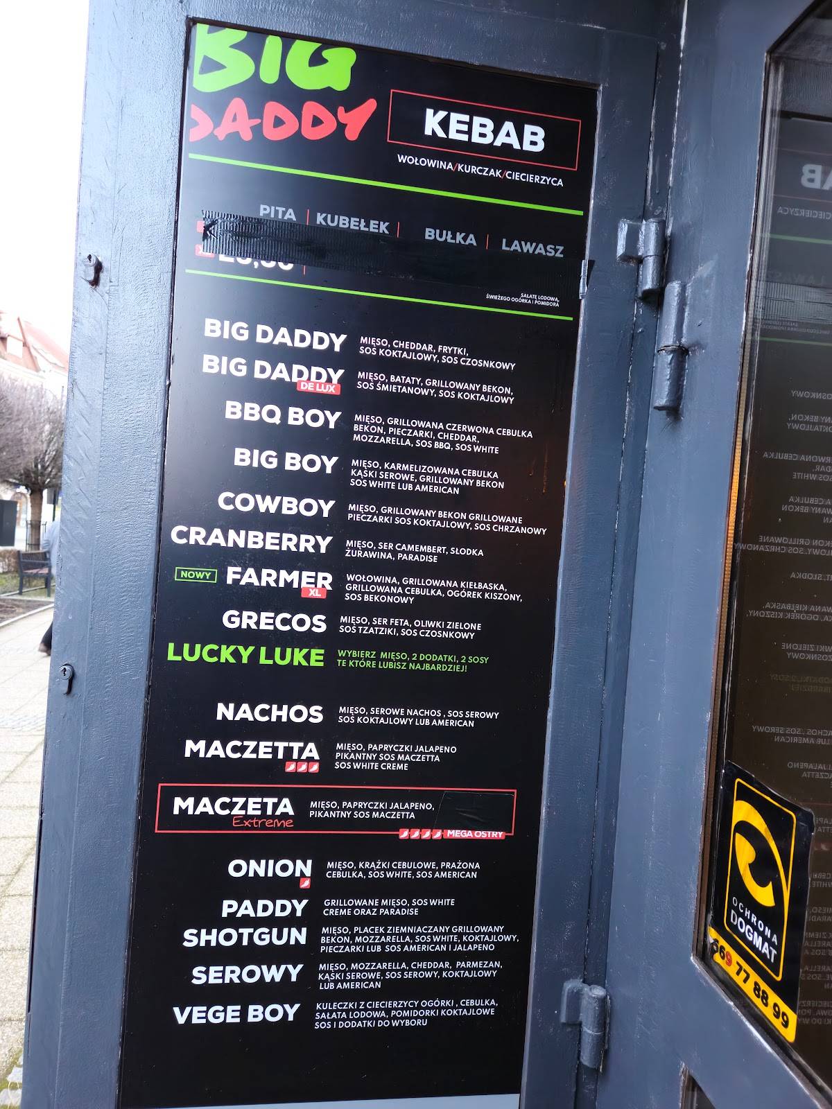 Menu at Malbork restaurant, Malbork