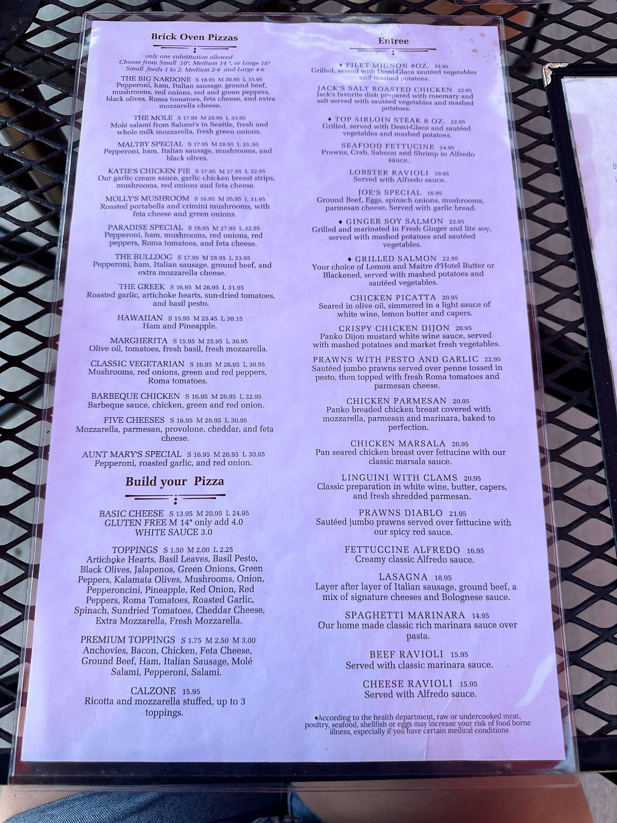 Menu at Maltby Pizza & Pasta pizzeria, Maltby