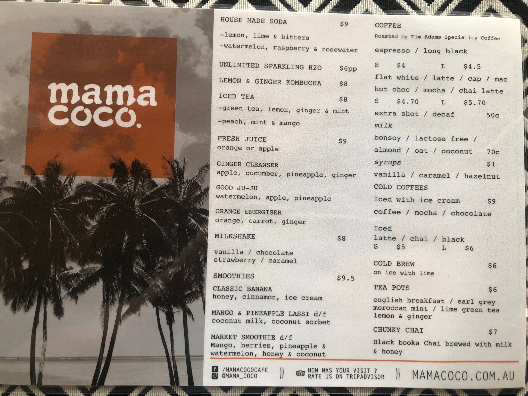 Menu at Mama Coco restaurant, Westcourt, 4/196 Mulgrave Rd