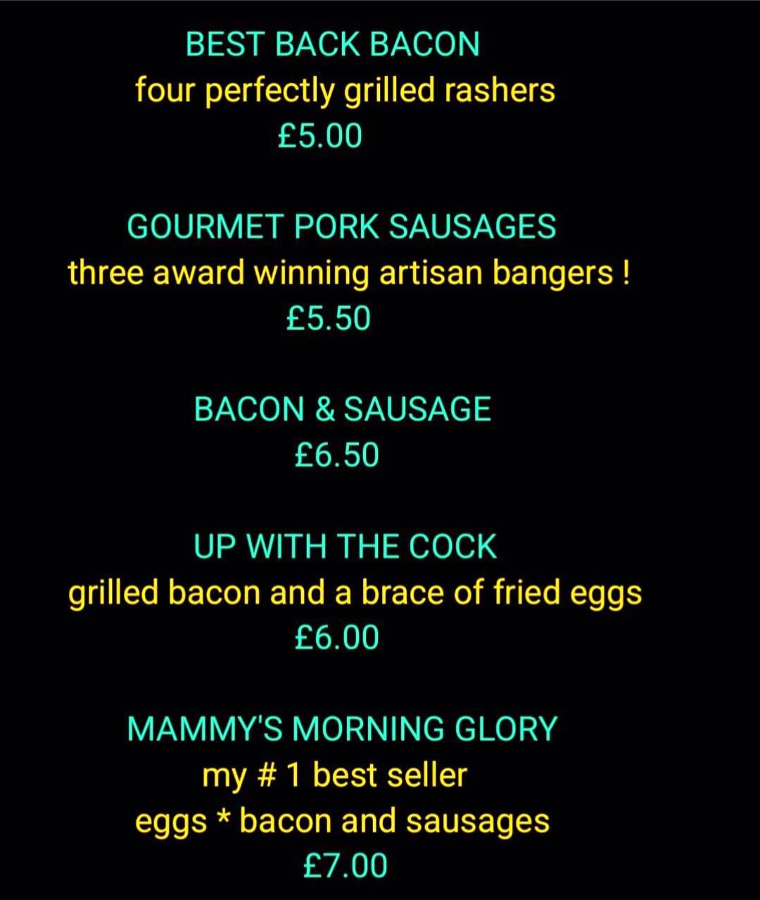 Menu at Mammy's Baps fast food, Poole