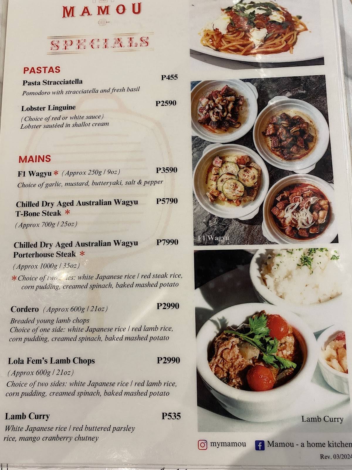Menu at Mamou - Gateway Mall 2 restaurant, Quezon City