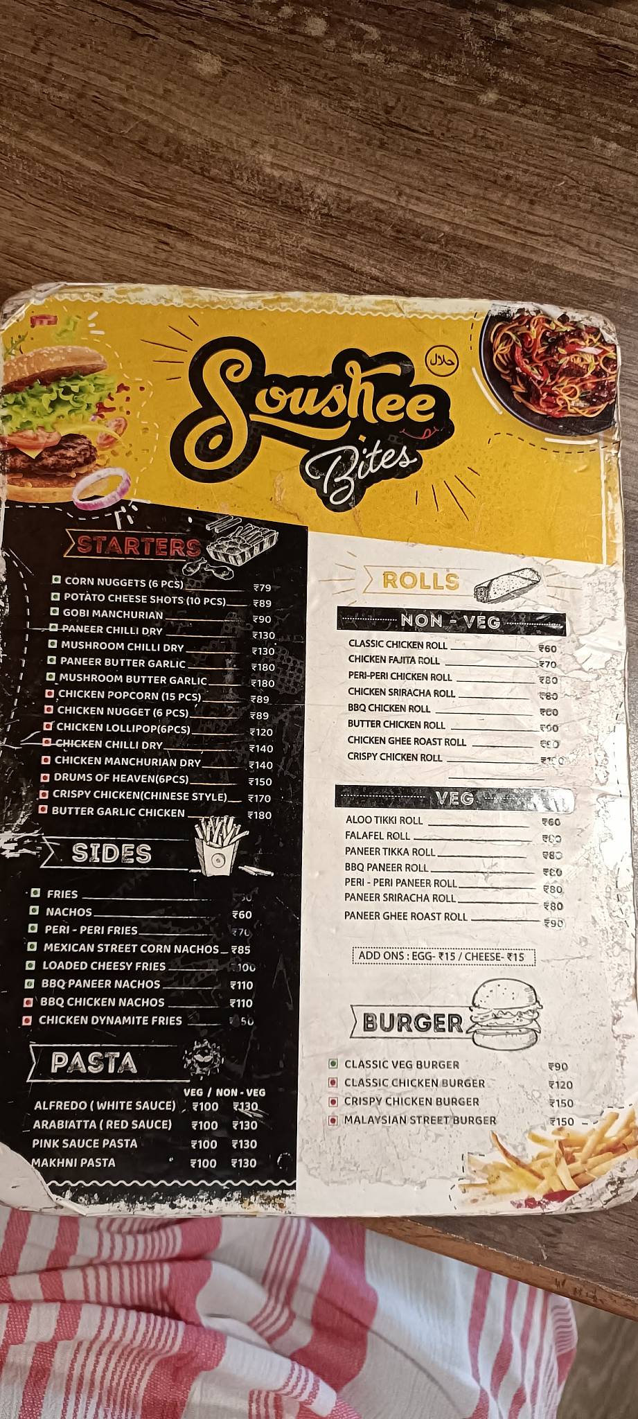 Menu at Soushee bites, Mangaluru