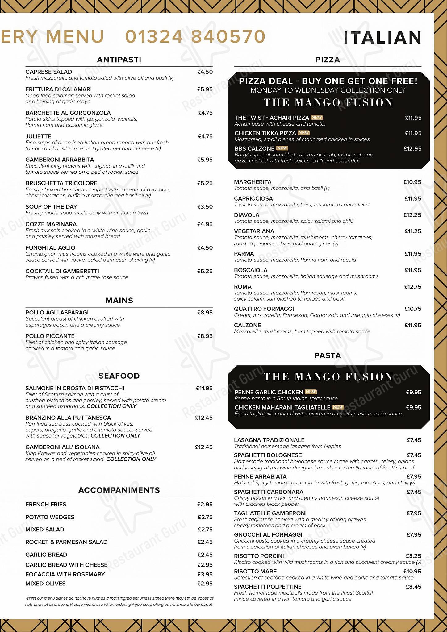 Menu at Mango The Restaurant, Bonnybridge