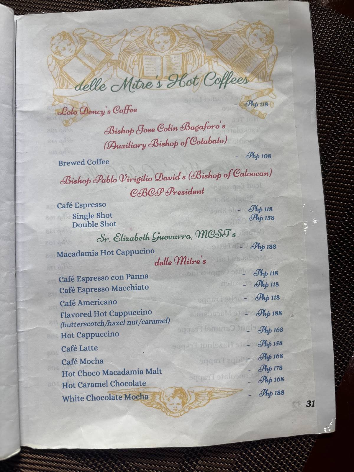 Menu at Ristorante delle Mitre restaurant, Manila, Opposite San Agustin ...