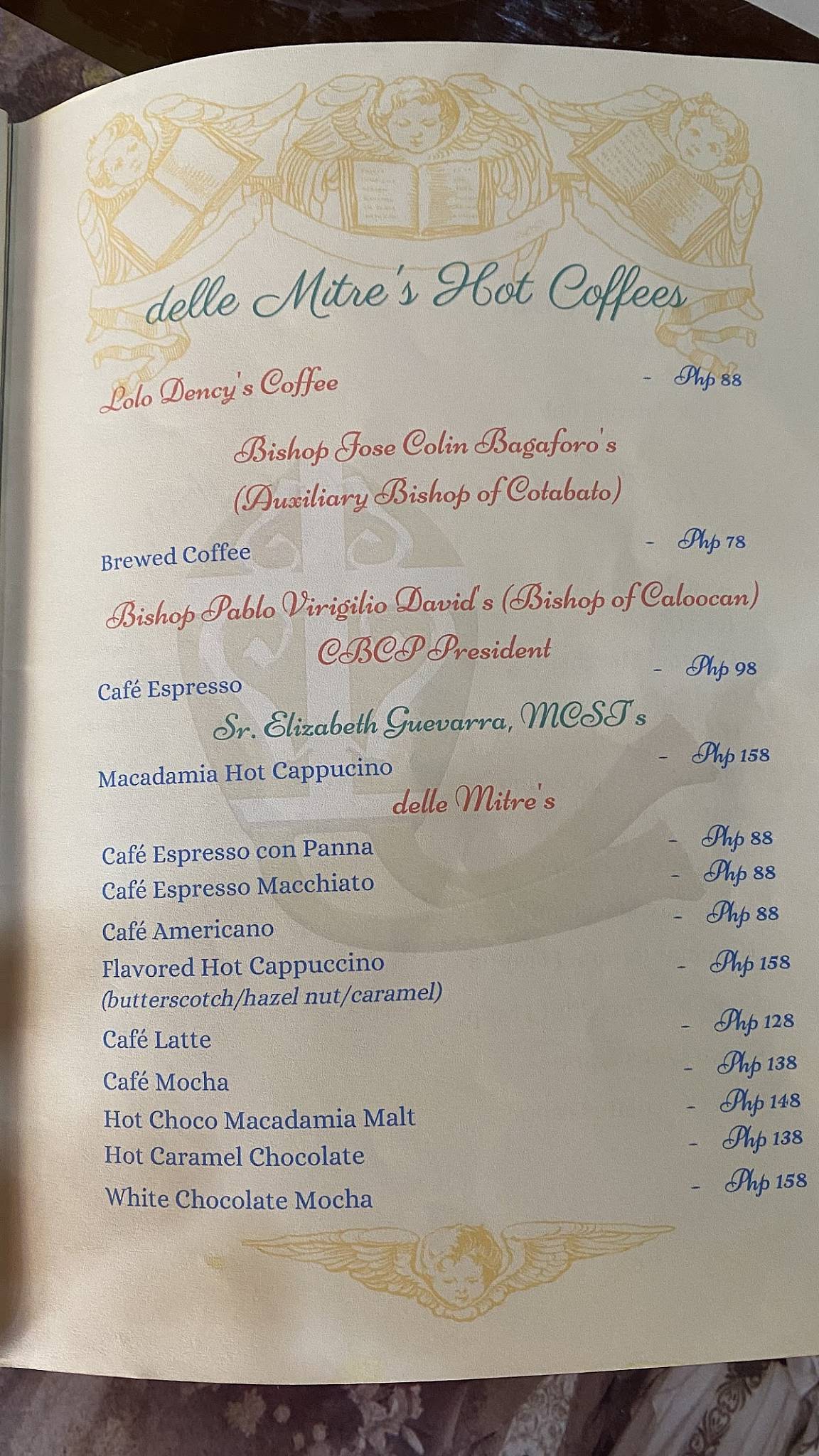 Menu at Ristorante delle Mitre restaurant, Manila, Opposite San Agustin ...
