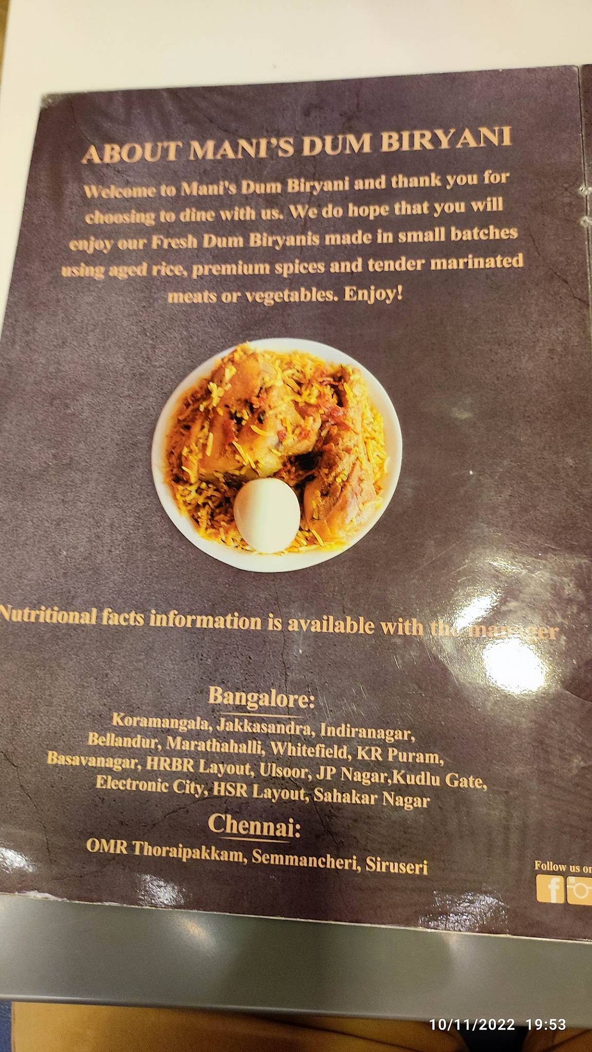 Menu at Mani's Dum Biryani - Thoraipakkam, Chennai