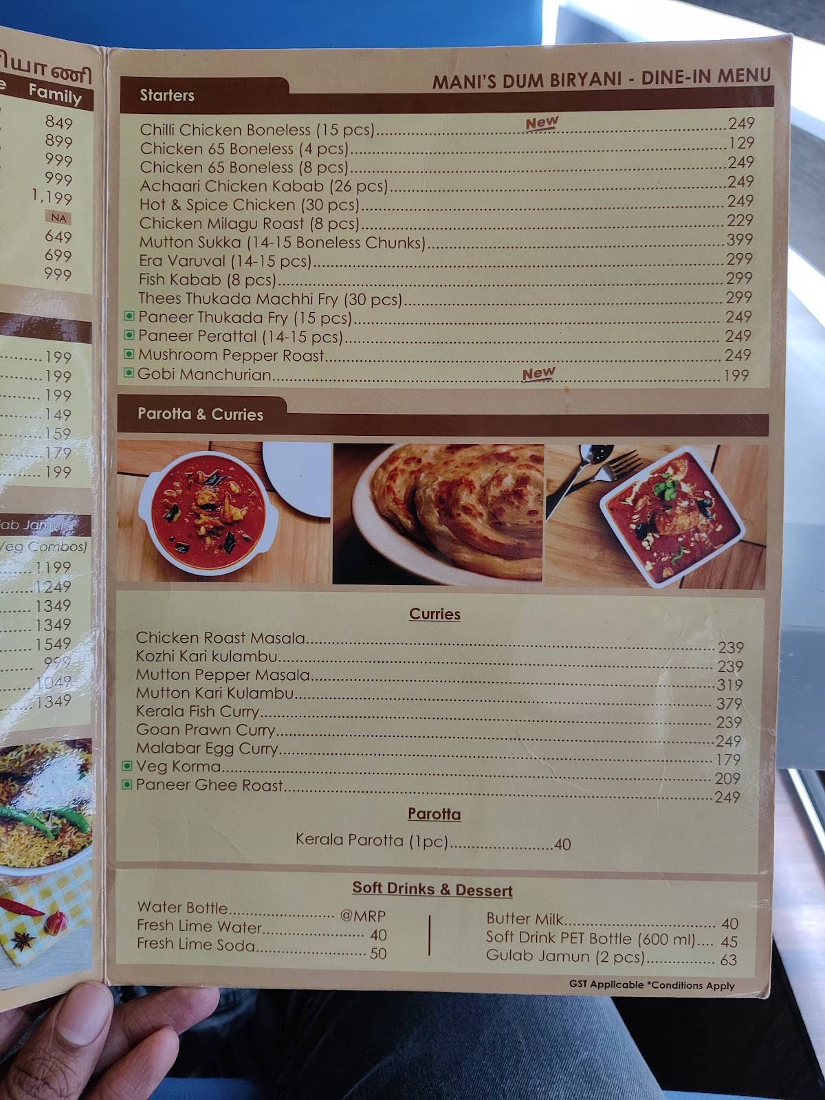 Menu at Mani's Dum Biryani - Thoraipakkam, Chennai