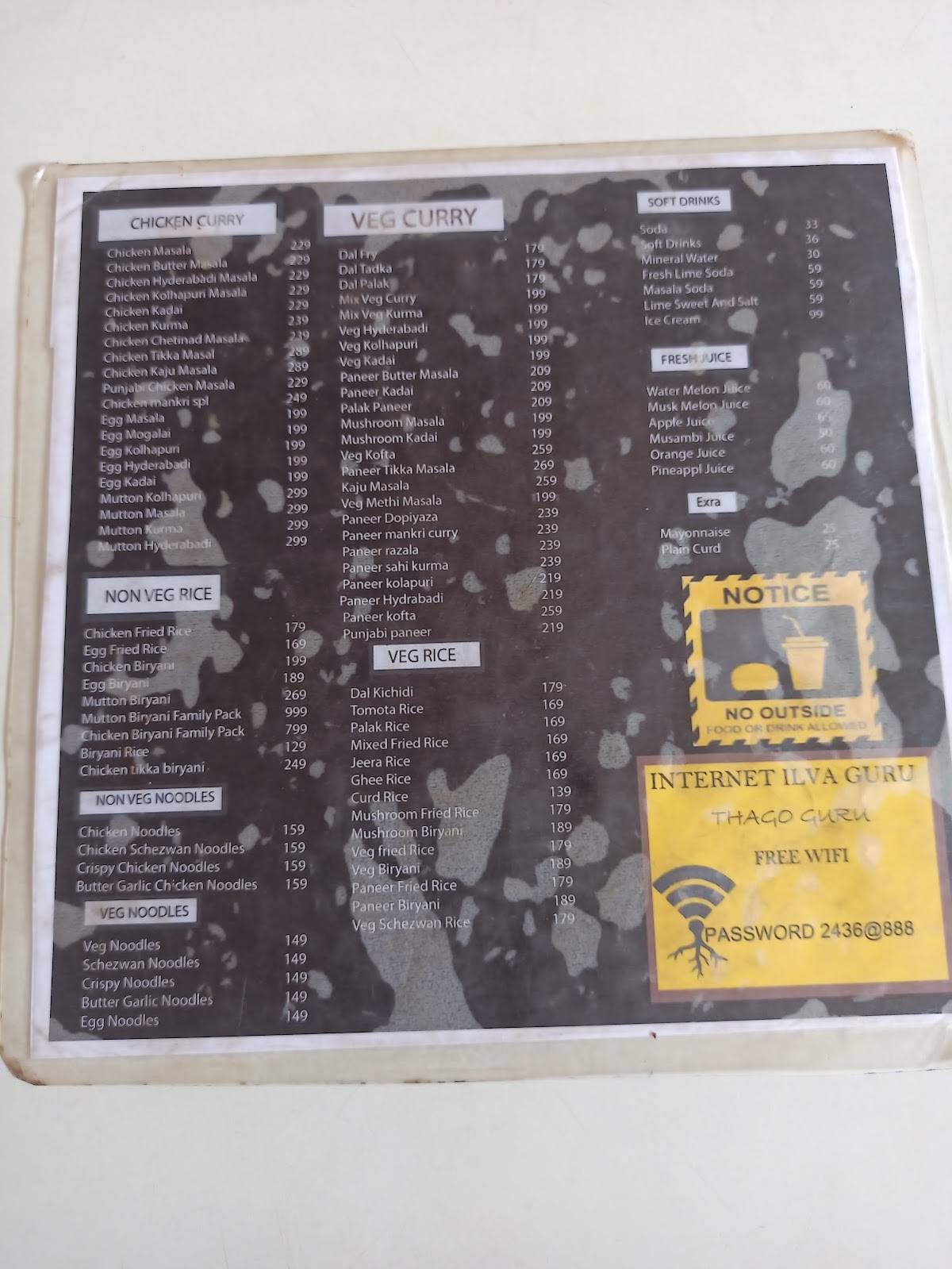 Menu at Mankri Huts, Bengaluru