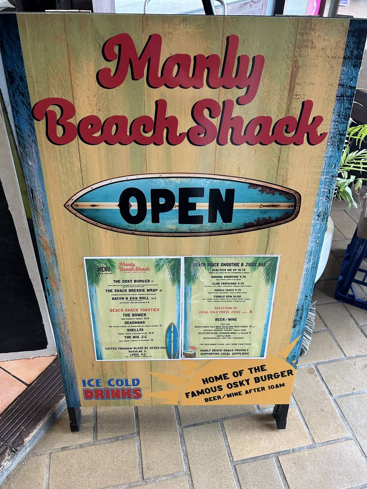 Menu at Manly Beach Shack restaurant, Manly, 49-53 N Steyne