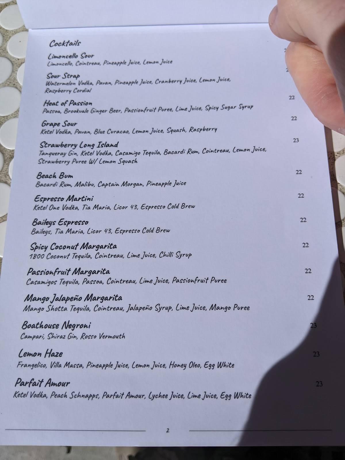 Menu at Manly Boathouse restaurant, Manly