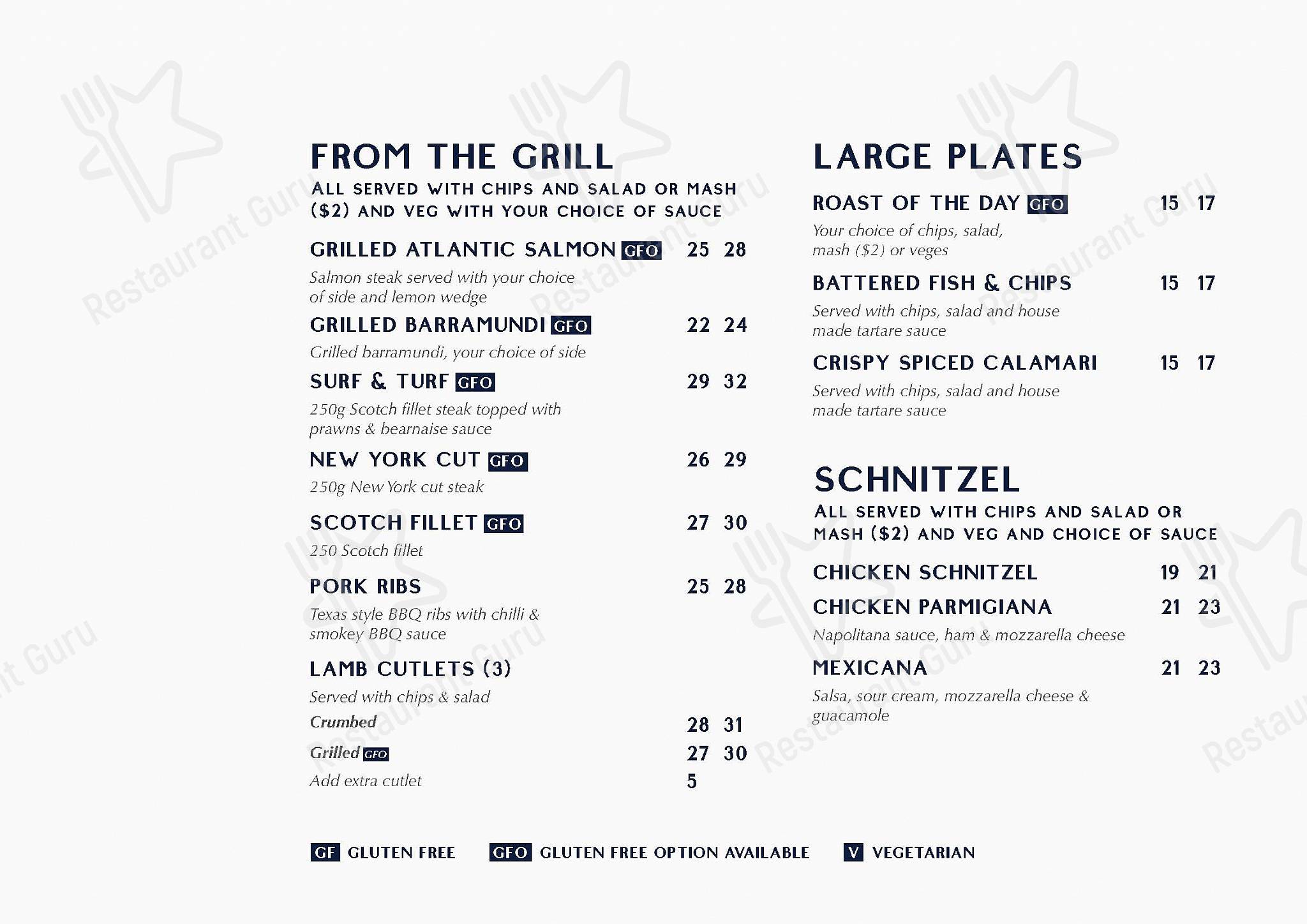 Menu at Manly Leagues Club, Brookvale