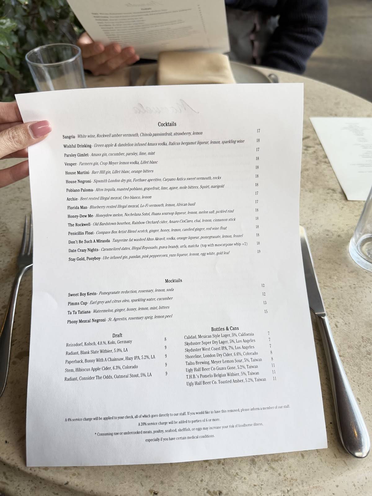Menu at Manuela pub & bar, Los Angeles
