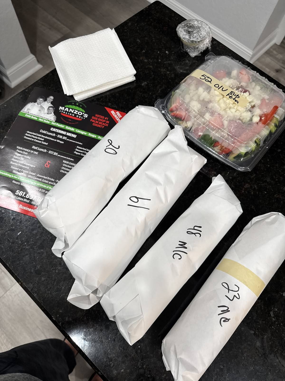 Menu at Manzo's Italian Deli restaurant, West Palm Beach