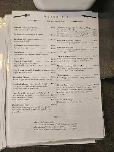 Carta de Marcelo's cafe and gallery, Bondi