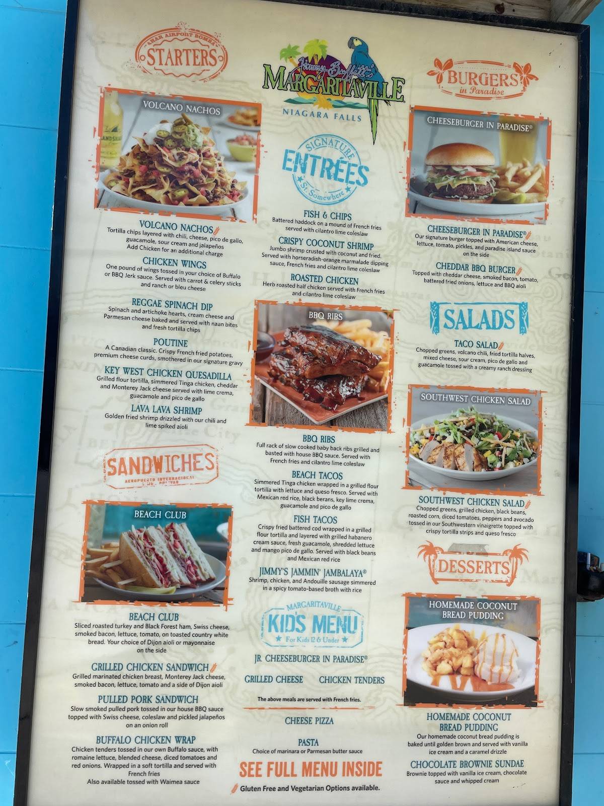 Menu at Margaritaville Niagara Falls restaurant, Niagara Falls
