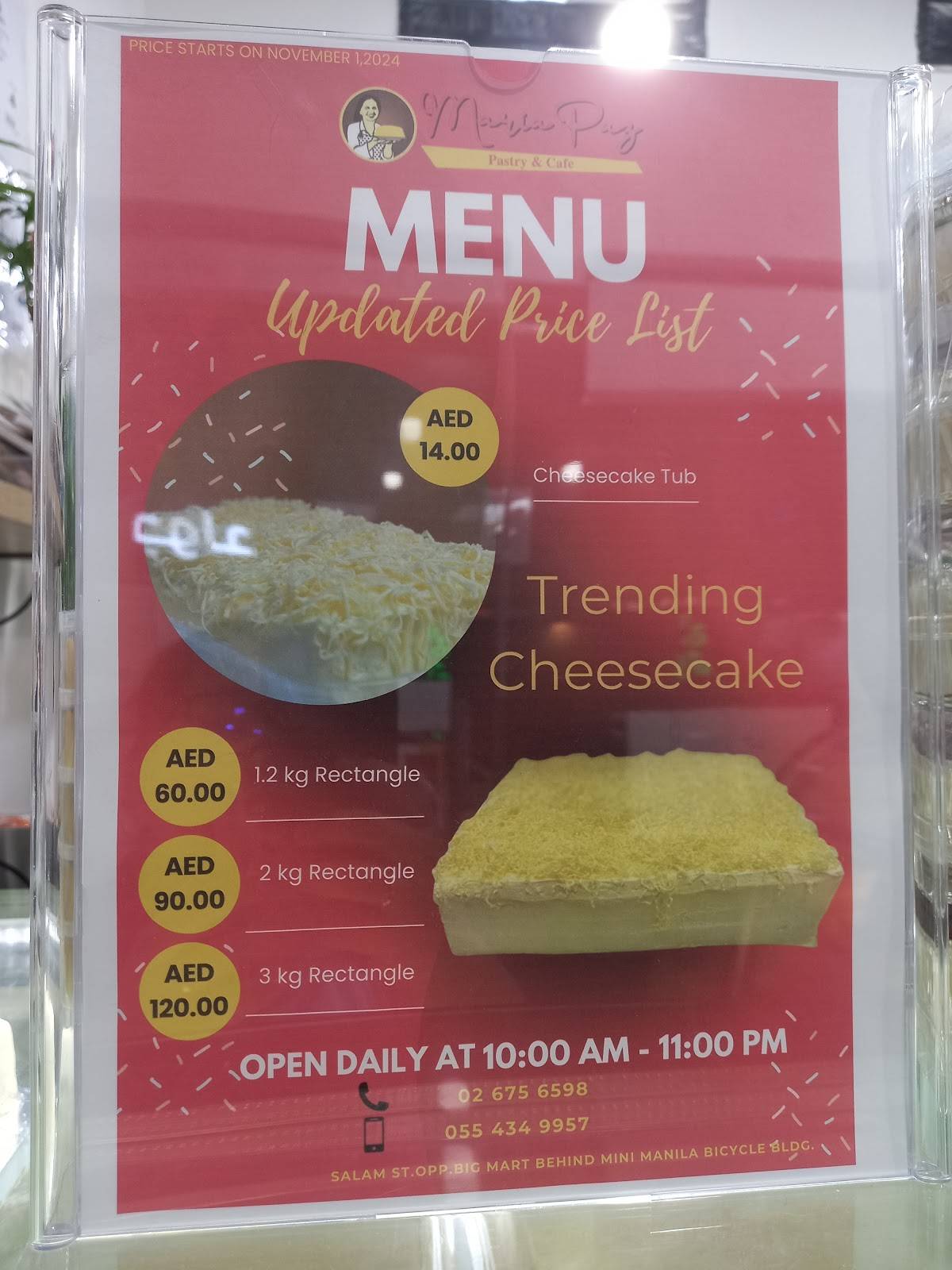 Menu at Maria Paz Pastry and Cafe, Abu Dhabi