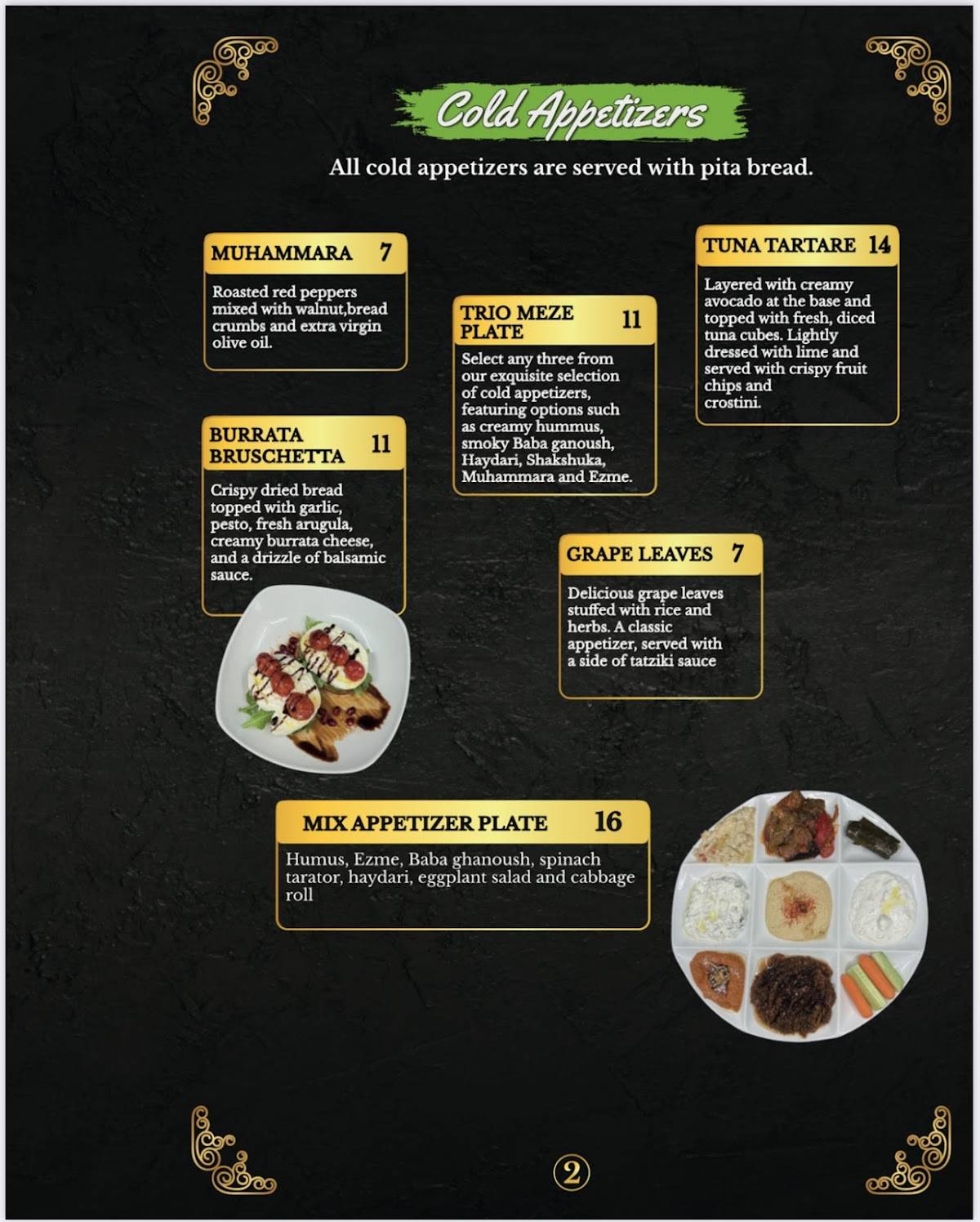 Menu at Marida Mediterranean Restaurant, Newburgh