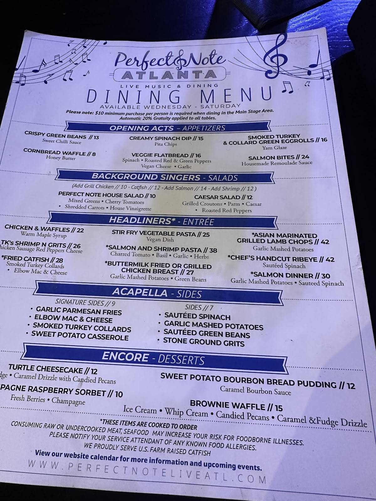 Menu at Perfect Note ATLANTA pub & bar, Marietta