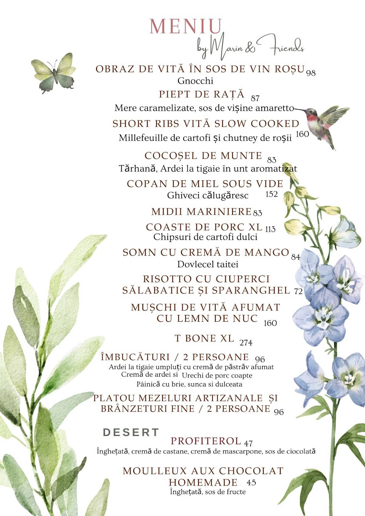 Menu at Marin & Friends, Arad, Calea Timișorii 30