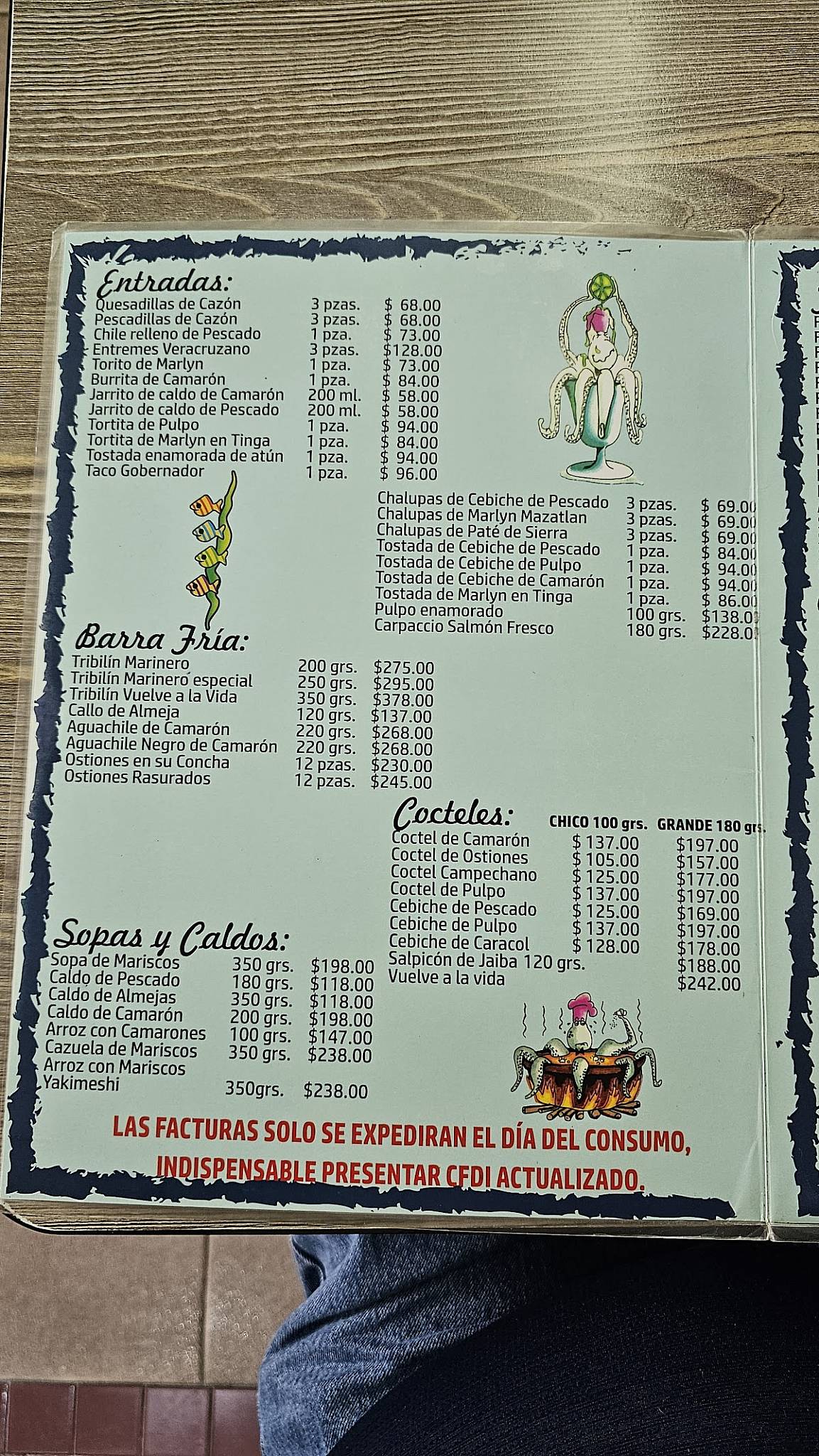 Carta del restaurante Mariscos Maclovio, Ciudad López Mateos
